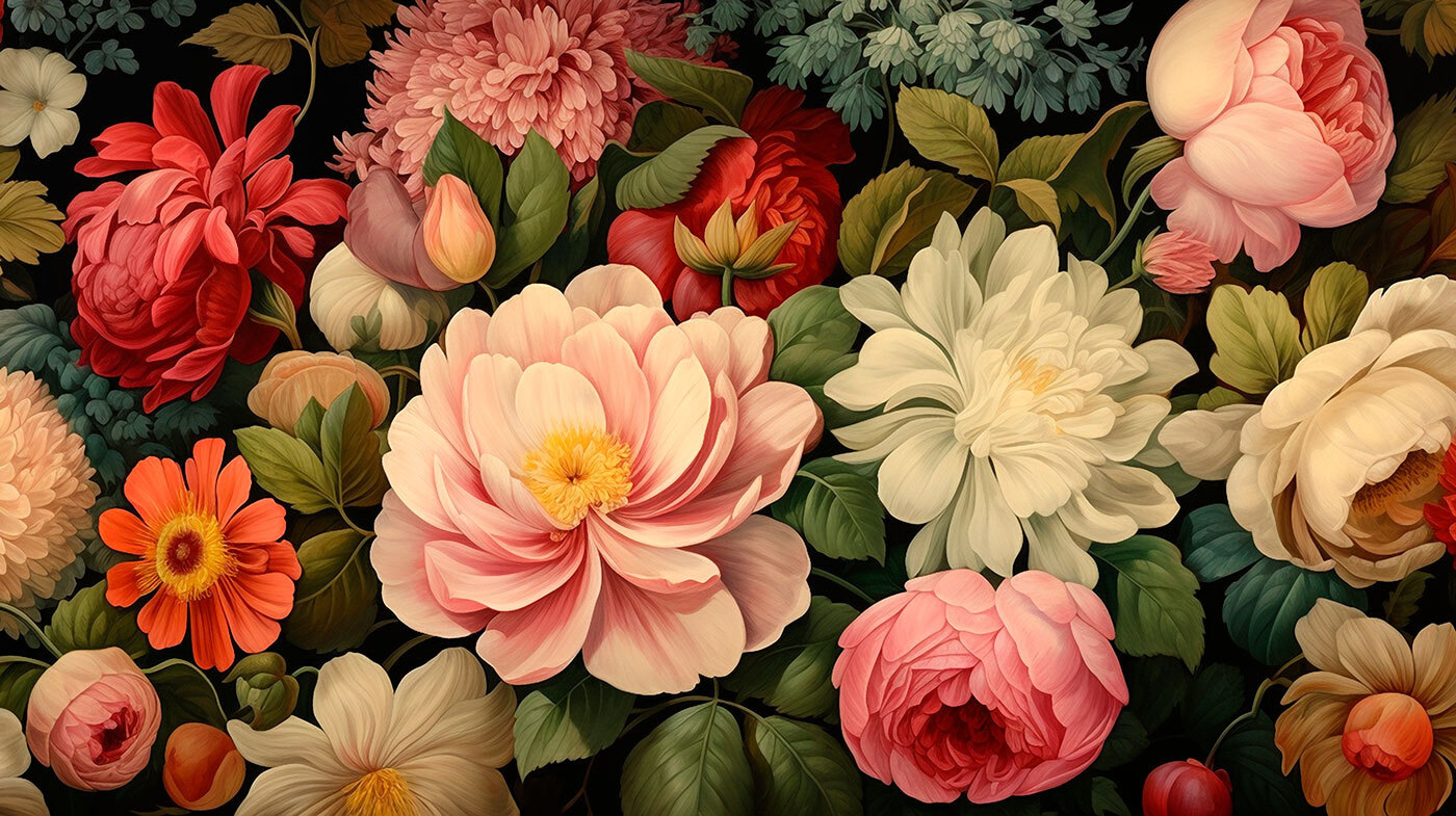 Wall murals Vibrant blooms in rich colors. : u97011 - Tapeko.us