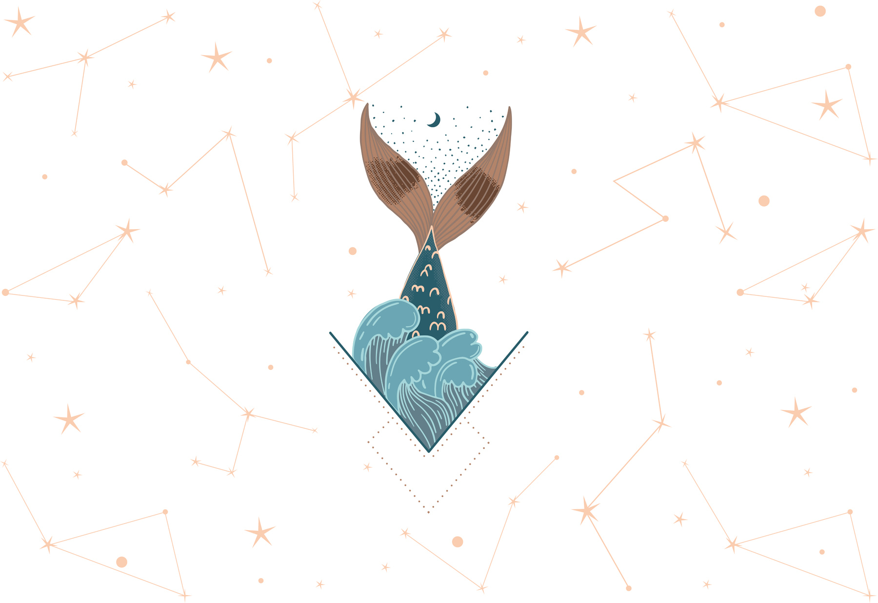 Wall murals A fish tail with waves and stars : w00822v2 - Tapeko.us
