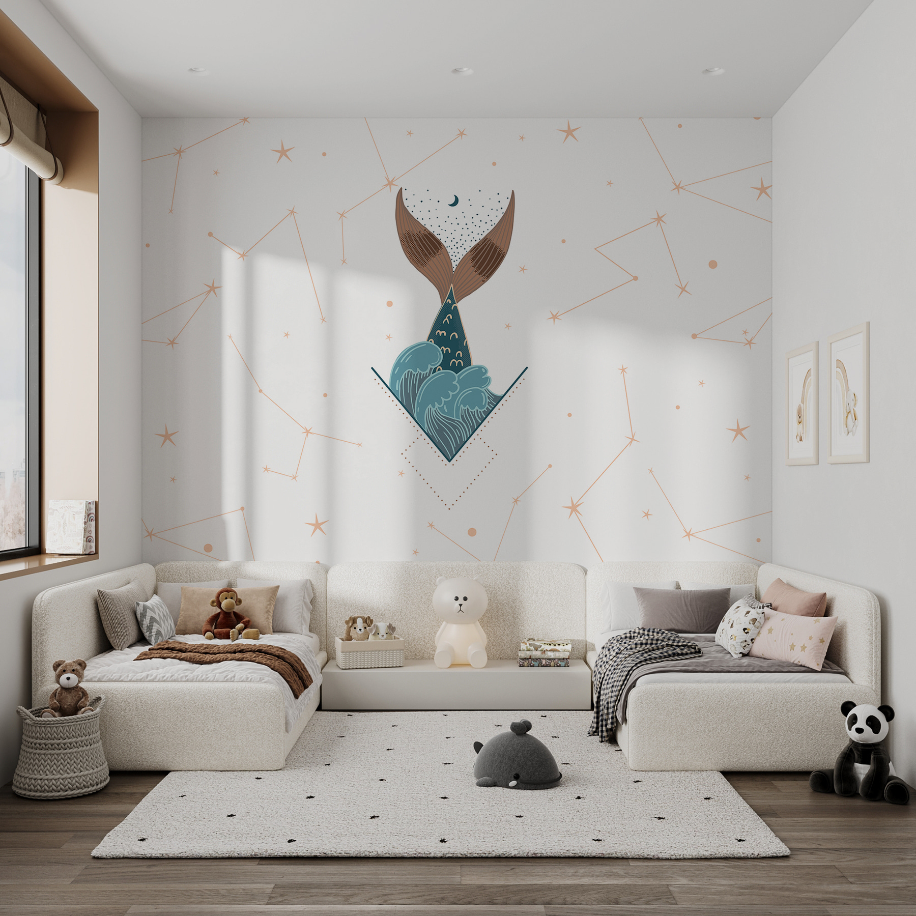 Wall murals A fish tail with waves and stars : w00822v2 - Tapeko.us