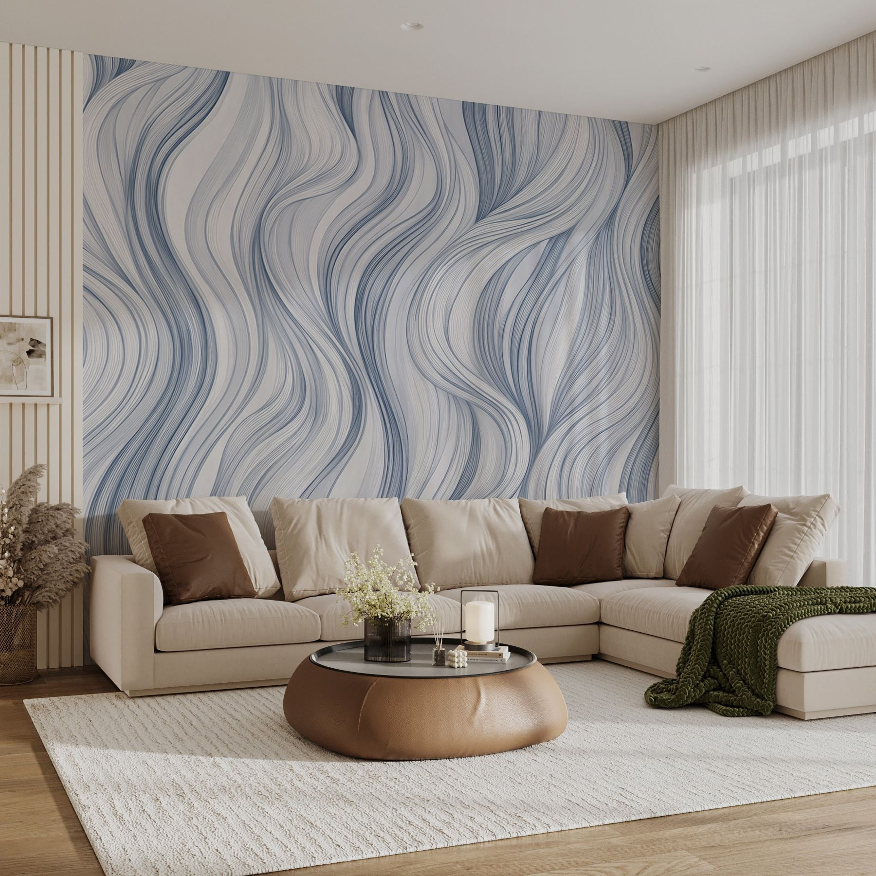 Wall murals White and blue wavy pattern : w02505v1 - Tapeko.us