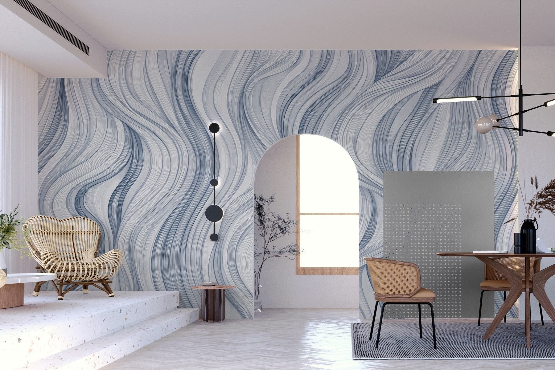 Wall murals White and blue wavy pattern : w02505v1 - Tapeko.us