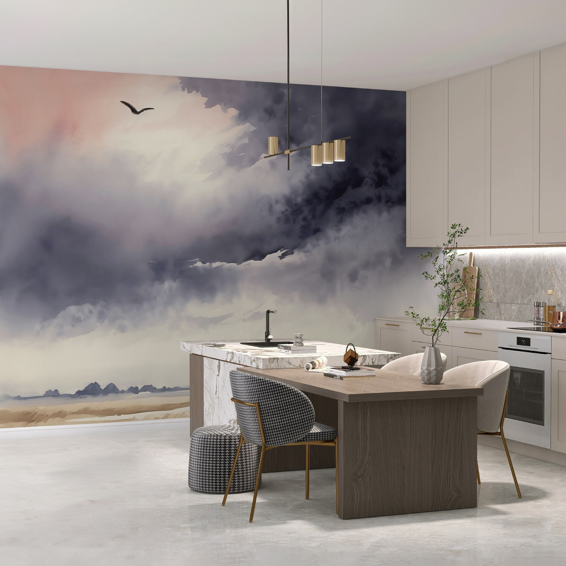 Wall murals Bird flying over a field : w02581 - Tapeko.us