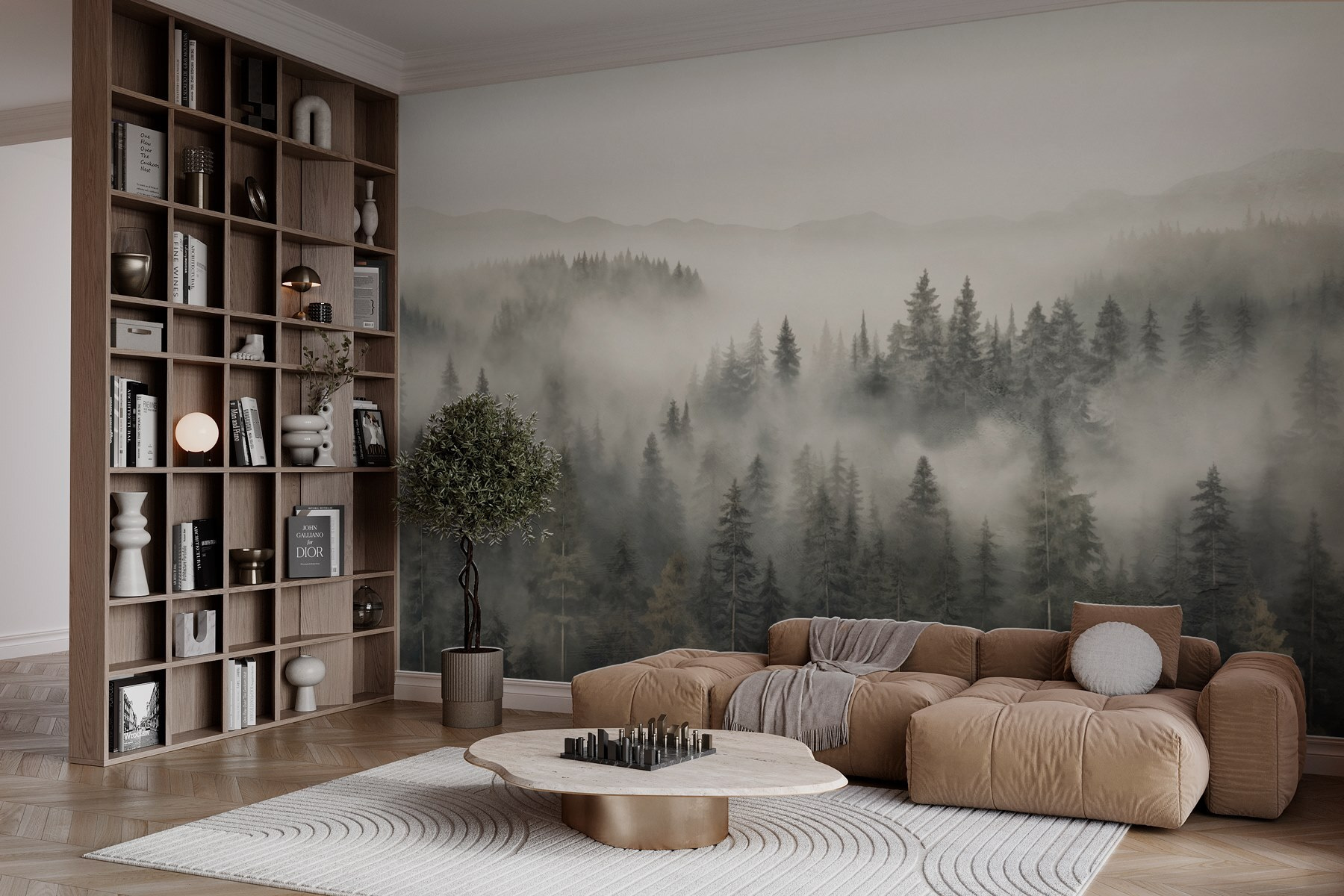Wall murals Forest with fog and mountains : w03524 - Tapeko.us